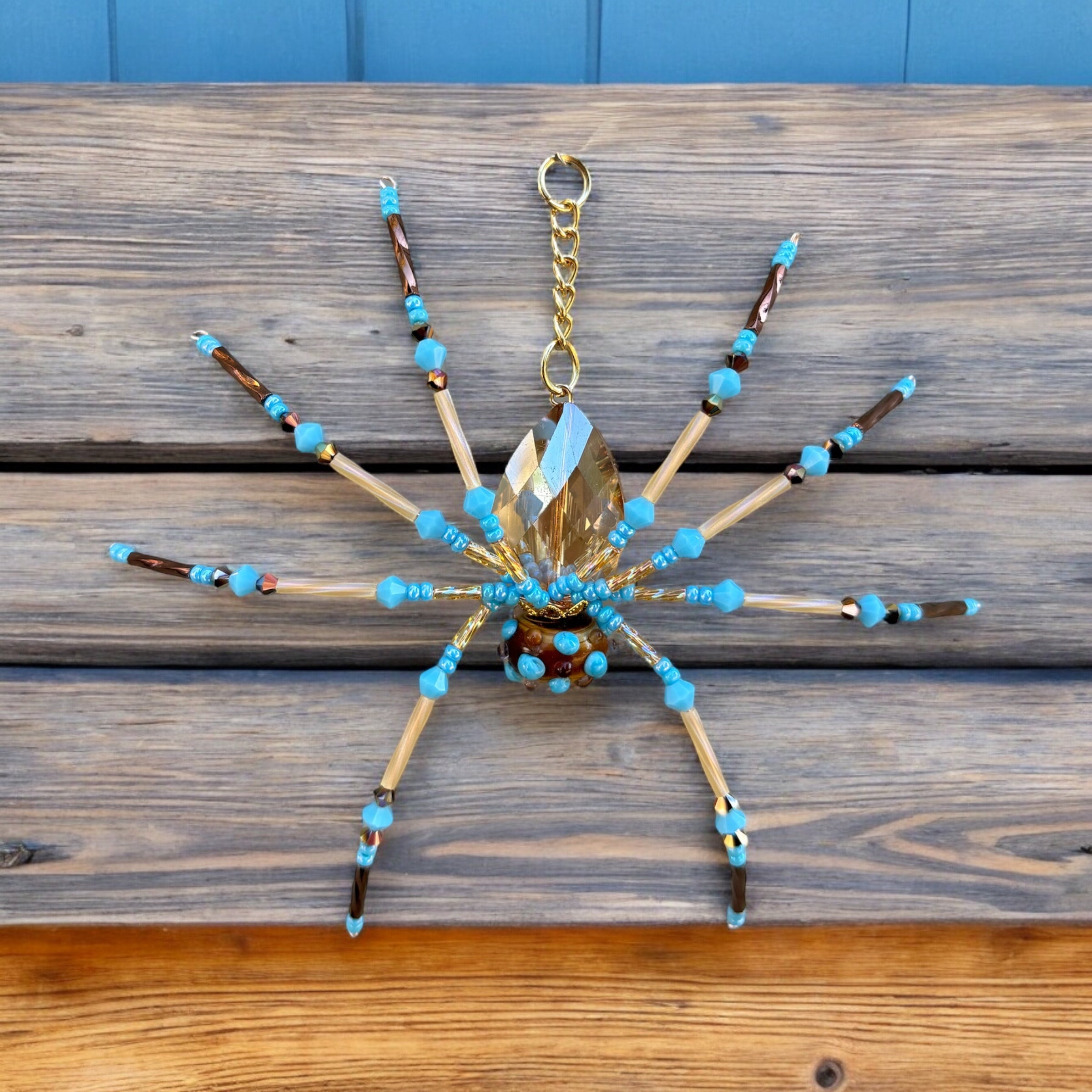 Sky Blue/Copper Sputnik Murano Garden Spider | The Spider Lady